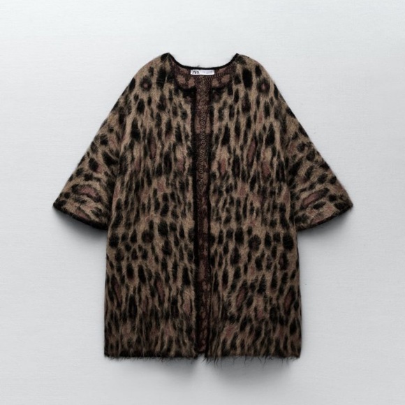 Zara | Sweaters | Zara Animal Leopard Print Cardigan Cape Sweater ...